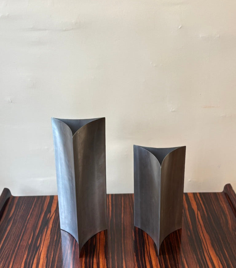 Brushed Stainless Steel Vases by Morbelli, Pair – Antik